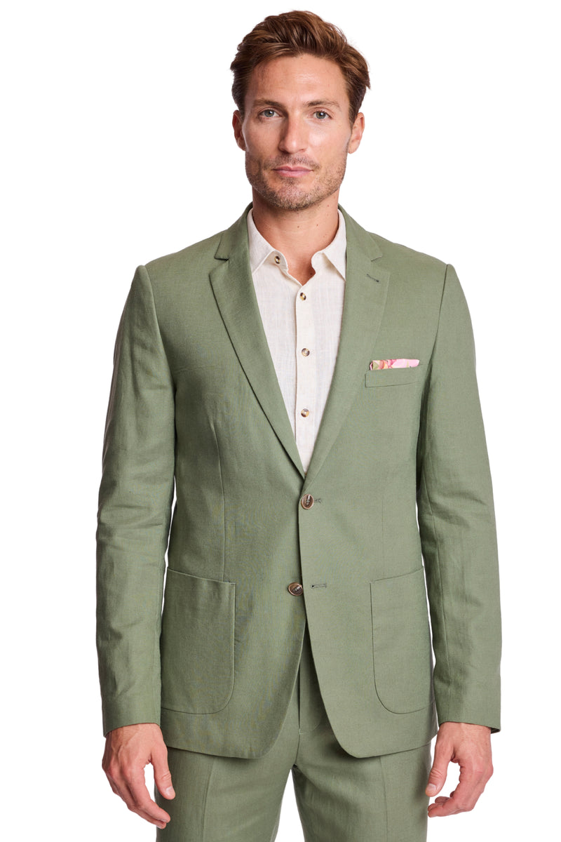 Dover Notch Jacket - slim - Olivine Green Linen – Paisley & Gray