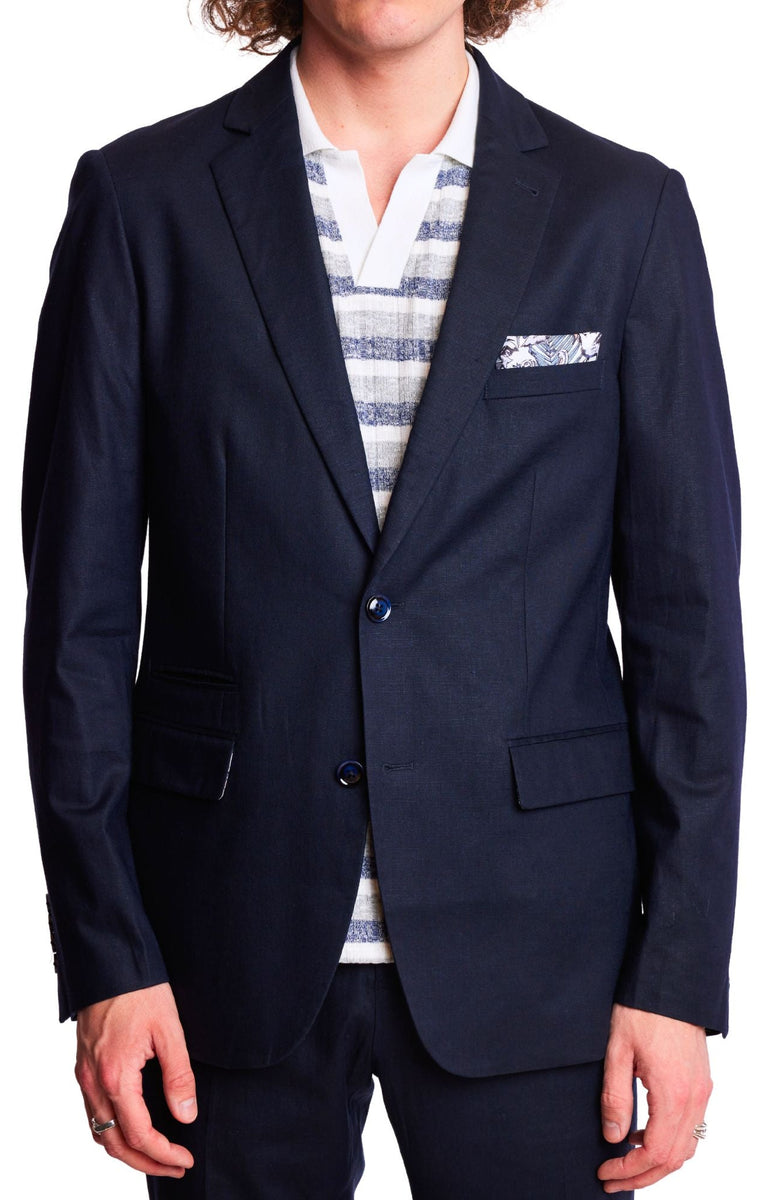 Dover Notch Jacket - slim - Navy Linen – Paisley & Gray
