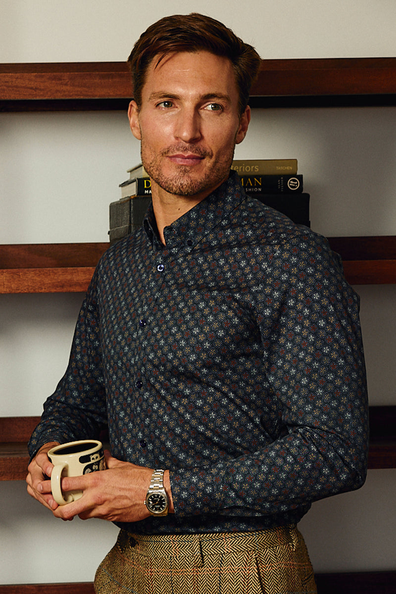 Brian Button Down Shirt - Navy & Tan Stars – Paisley & Gray